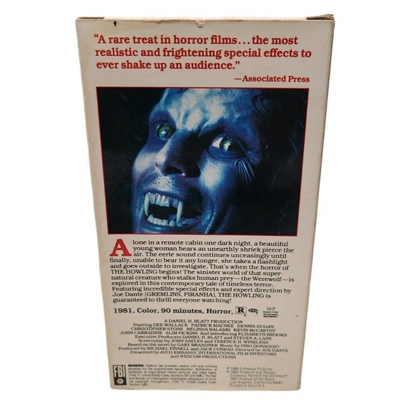 other | Media | The Howling Vhs 984 Embassy Dee Wallace Patrick Macnee Dennis Dugan | Poshmark